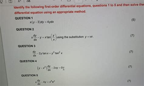Solved Identify The Following First Order Differential