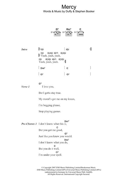 Mercy By Duffy Guitar Chordslyrics Guitar Instructor