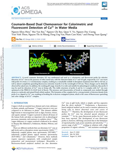 Pdf Coumarin Based Dual Chemosensor For Colorimetric And Fluorescent