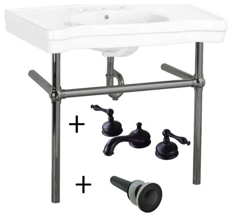 White Console Sink Deluxe With Chrome Bistro Legs Faucet And P Trap