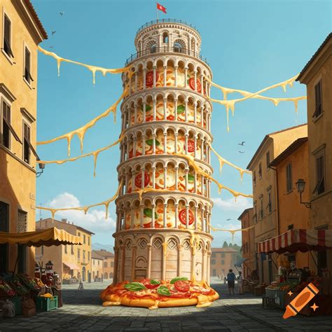 The Leaning Tower Of Pisa Reimagined As A Giant Pizza Tower With