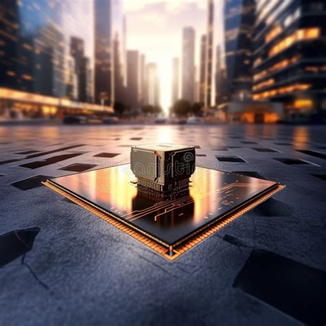 Futuristic Concept Of A Cpu Chip In A Smart City Stock Illustration