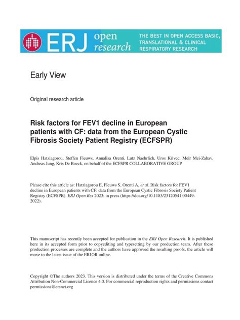 Pdf Risk Factors For Fev1 Decline In European Patients With Cf Data