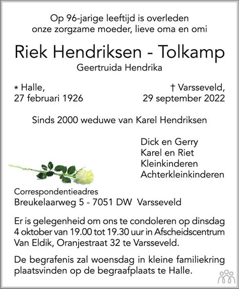 Riek Geertruida Hendrika Hendriksen Tolkamp 29 09 2022