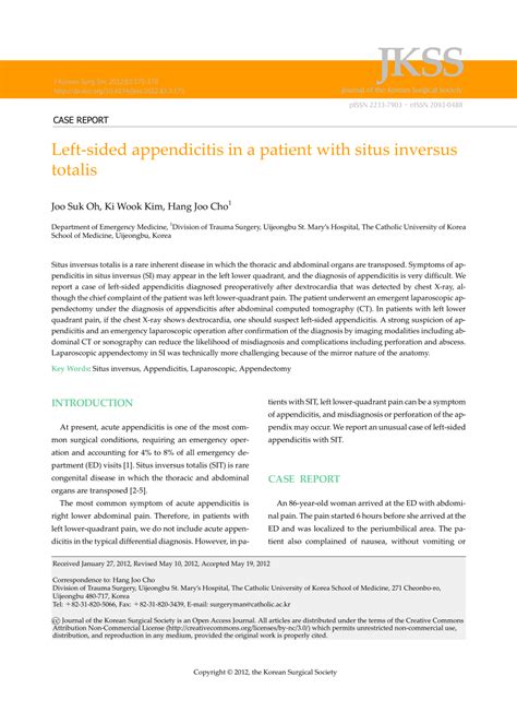 Pdf Left Sided Appendicitis In A Patient With Situs Inversus Totalis