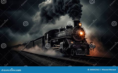A Vintage Steam Powered Railway Train In Smoke Steam Locomotive With
