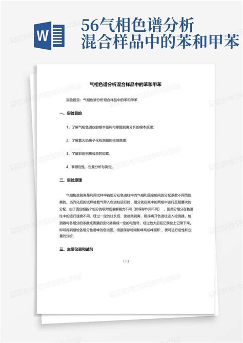 5 6 气相色谱分析混合样品中的苯和甲苯Word模板下载 编号qxgxjdve 熊猫办公