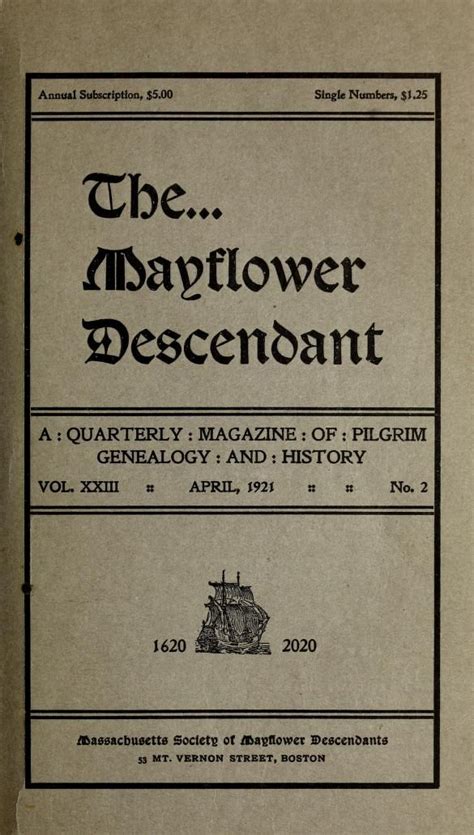 The Mayflower Descendant A Quarterly Magazine Of Pilgrim Genealogy