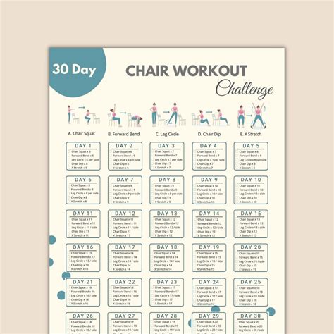 30 Day Chair Workout Challenge Printable Chair Yoga Guide 10 Mins