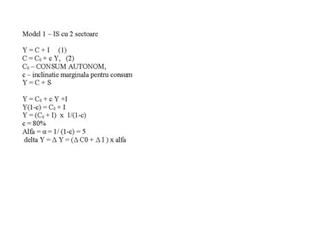 Seminar 5 Macro Model 1 Is Cu 2 Sectoare Y C I 1 C C 0 C