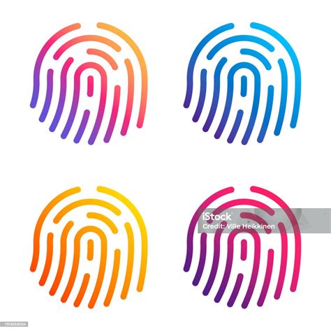 생체 인식 Dactylogram 데이터 지문 아이콘 모양 버튼 세트 지문 암호 신원 개인 정보 보호 로고 기호 기호 벡터 일러스트 이미지입니다 흰색 배경에 격리 쿨