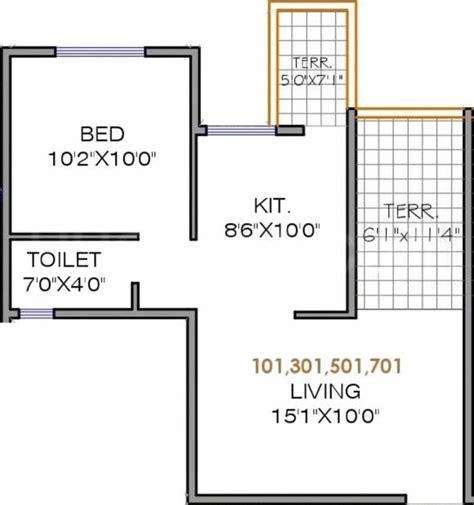 663 Sq Ft 1 Bhk Floor Plan Image Tulsi Group Ratna Available For Sale