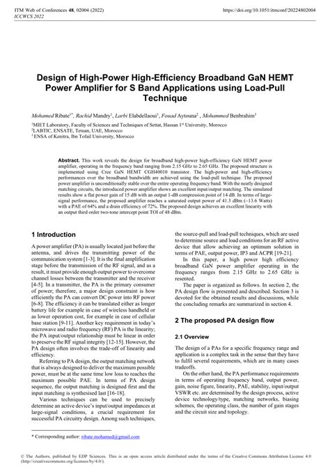 PDF Design Of High Power High Efficiency Broadband GaN HEMT Power