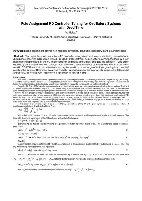 Pdf Pole Assignment Pd Controller Tuning For Oscillatory Systems With