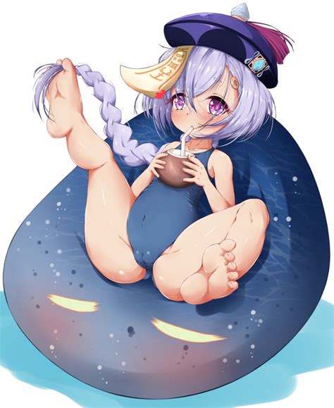 Ether Core Qiqi Genshin Impact Genshin Impact Highres 1girl Barefoot Blue One Piece