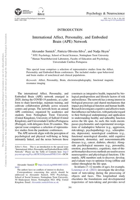Pdf International Affect Personality And Embodied Brain Ape Network