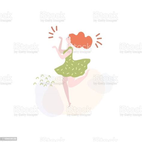 춤추는 빨간 머리 소녀의 그림입니다 낙서 의 스타일에서 남자의 평면 벡터 그림입니다 낙서 드로잉에 대한 스톡 벡터 아트 및 기타