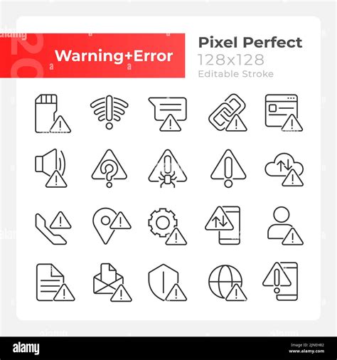 Warning Signals Pixel Perfect Linear Icons Set Stock Vector Image And Art