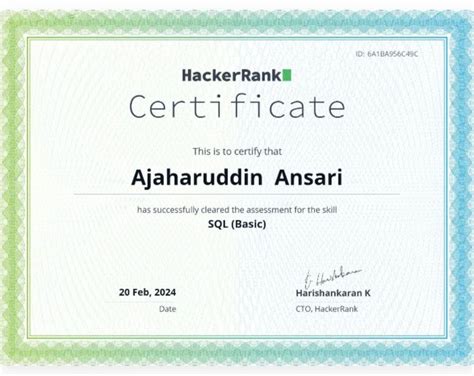 Successfully Completed Sql Basic Quiz Ajaharuddin Ansari