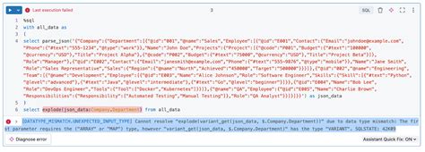 using parse json and explode to flatten data returns [datatype mismatch
