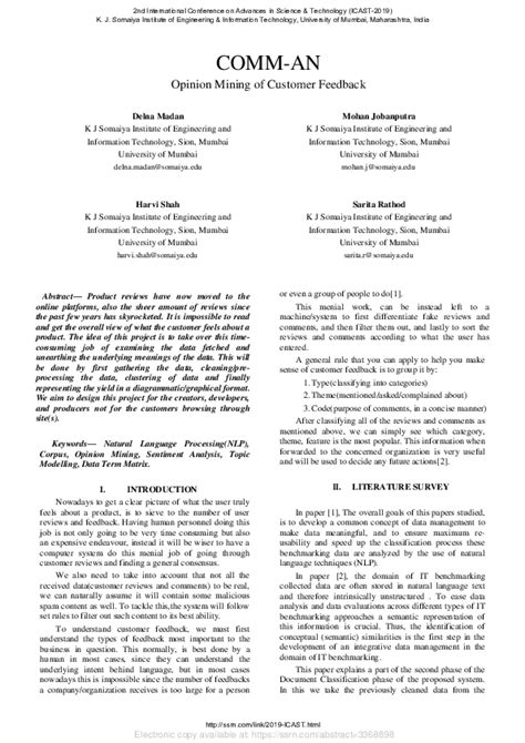 Pdf Comm An Opinion Mining Of Customer Feedback