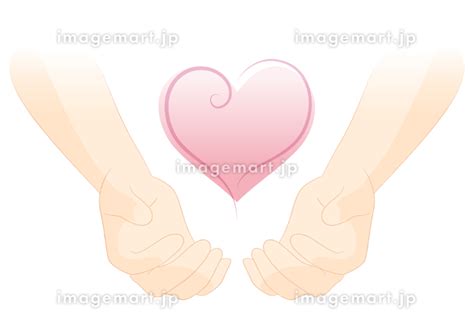 ピンク色のハートを差し出す・受け止める・包み込むポーズの両手のイラスト素材 208368387 イメージマート