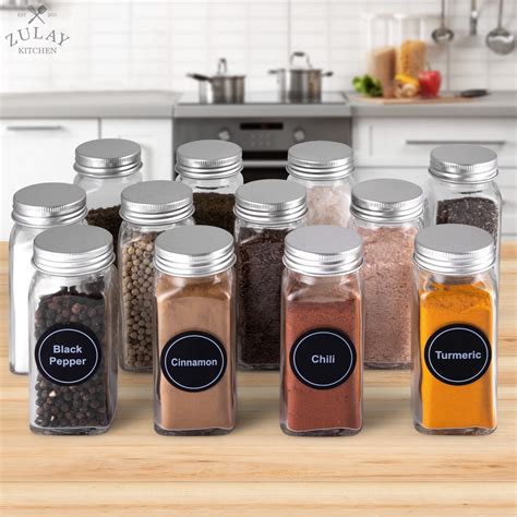 Buy Zulay Kitchen 12 Pack Glass Spice Jars With Labels And Shaker Lids 4 Oz Square Glass