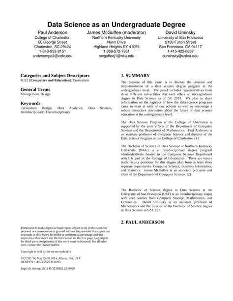 Pdf Data Science As An Undergraduate Degree