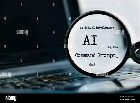 ai technology demonstrated with laptop text and magnifying glass