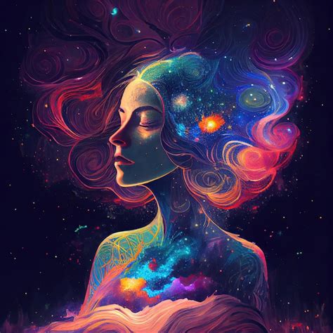 Mental Health Concept Portrait Of Cosmic Woman In Meditation In