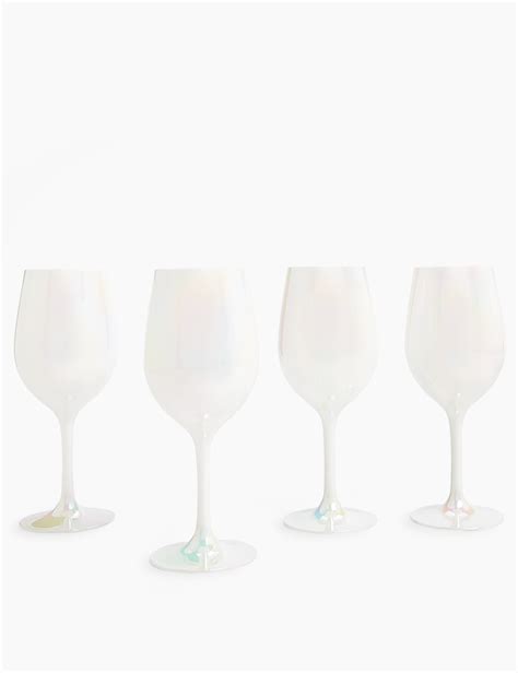 Set Of 4 White Lustre Wine Glasses Mands