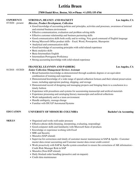 Collection Resume Samples Velvet Jobs