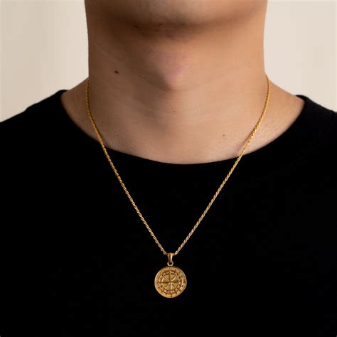 Stainless Steel Compass Necklace Gold Plated Coin Pendant Etsy Canada