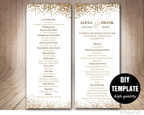Printable Wedding Program Templateinstant Download Gold Wedding