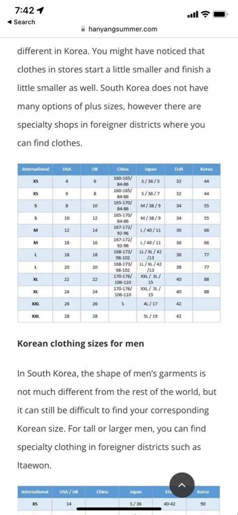Female Conversion Sizes Korea Travel Japan Korea