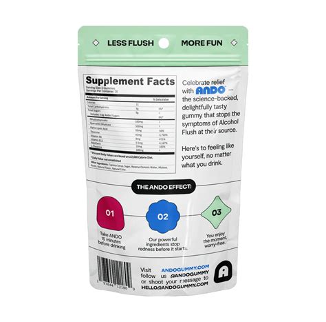 Ando Alcohol Flush Support Gummies Anti Asian Glow Dhm Quercetin