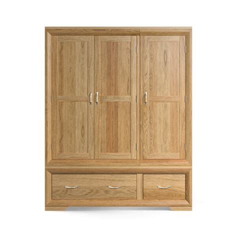 Bevel Natural Solid Oak Triple Wardrobe By Oak Furniture Land