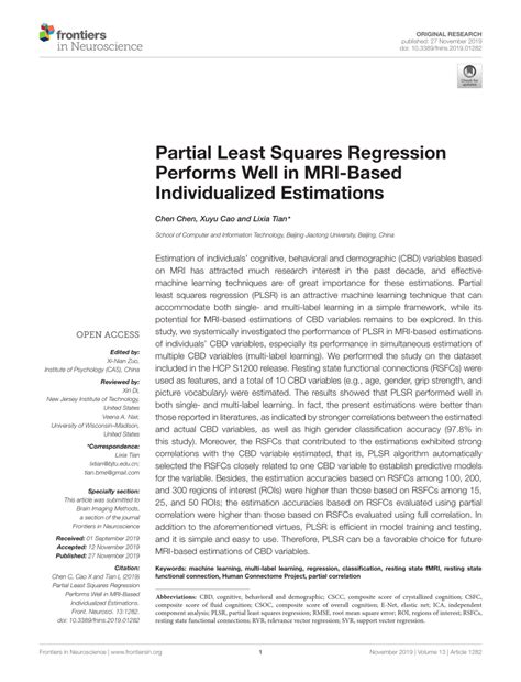 pdf partial least squares regression performs well in mri based