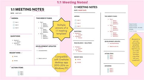 Onenote 1 1 Meeting Notes Template Etsy