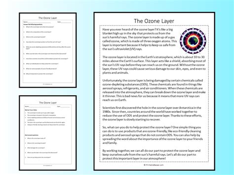 The Ozone Layer Reading Comprehension Passage Printable Worksheet