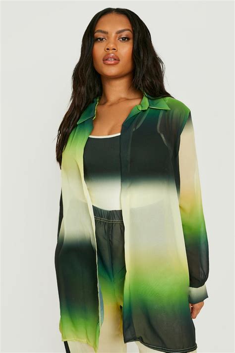 Womens Plus Ombre Print Chiffon Beach Shirt Boohoo Uk