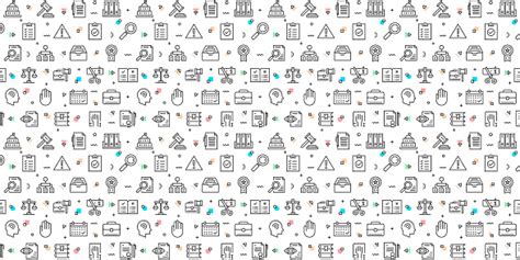 트렌디한 선형 스타일의 컴플라이언스를 위한 설계 템플릿 및 요소 의 벡터 세트 규정 준수와 관련된 선형 아이콘이 있는 원활한 패턴 벡터 동조에 대한 스톡 벡터 아트 및 기타