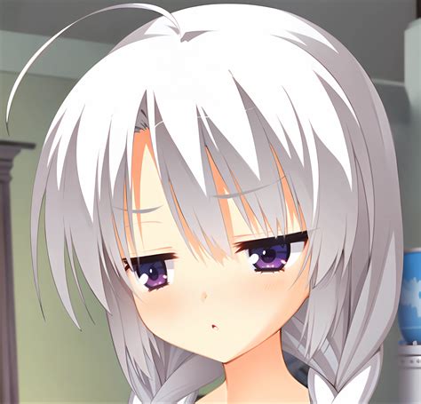 Anime Girl With White Hair And Purple Eyes In A Room Seaart Ai