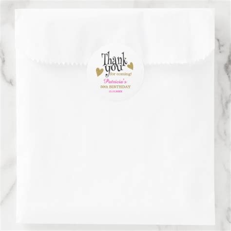 Black Gold Pink 50th Birthday Thank You Favor Classic Round Sticker