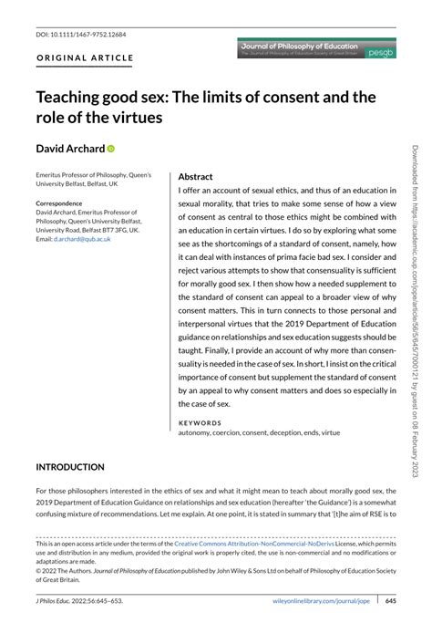 Pdf Teaching Good Sex The Limits Of Consent And The Role Of The Virtues