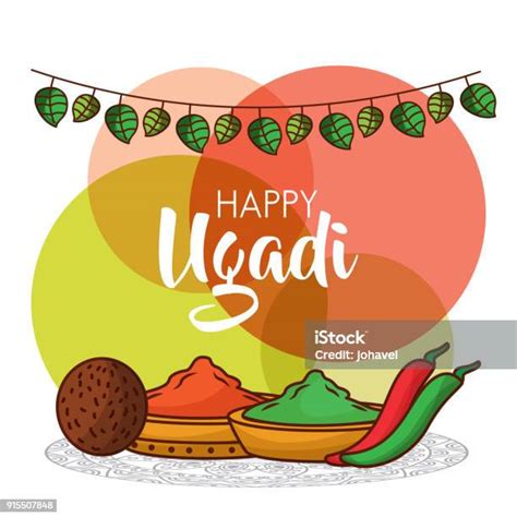 장식적인 향미료 고추와 코코넛 행복 Ugadi 인사말 카드 견과에 대한 스톡 벡터 아트 및 기타 이미지 견과 고추류 금