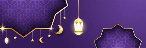 라마단 패턴 보라색 다채로운 와이드 배너 디자인 배경 초승달 별 모스크 랜턴이슬람 라마단 카림 배너 배경 벡터 그림입니다 0명에 대한 스톡 벡터 아트 및 기타 이미지