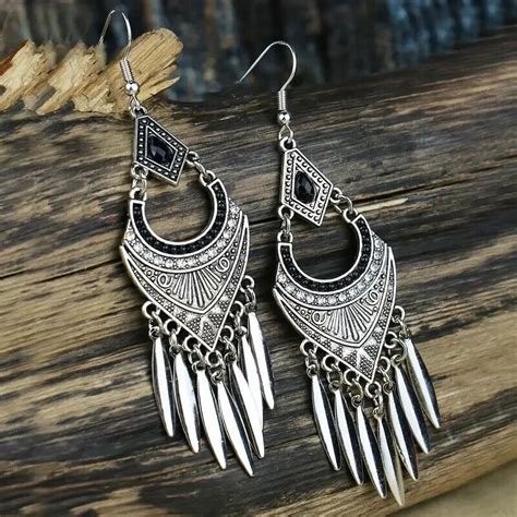 Boho Hook Earrings 925 Sterling Silver Vintage Style Tibetan Tibet