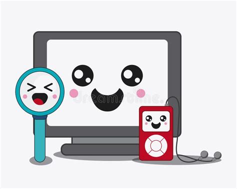 Комплект значка шаржа Kawaii и дизайн технологии по мере того как