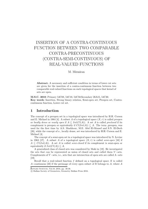 Pdf Insertion Of A Contra Continuous Function Between Two Comparable Contra Precontinuous